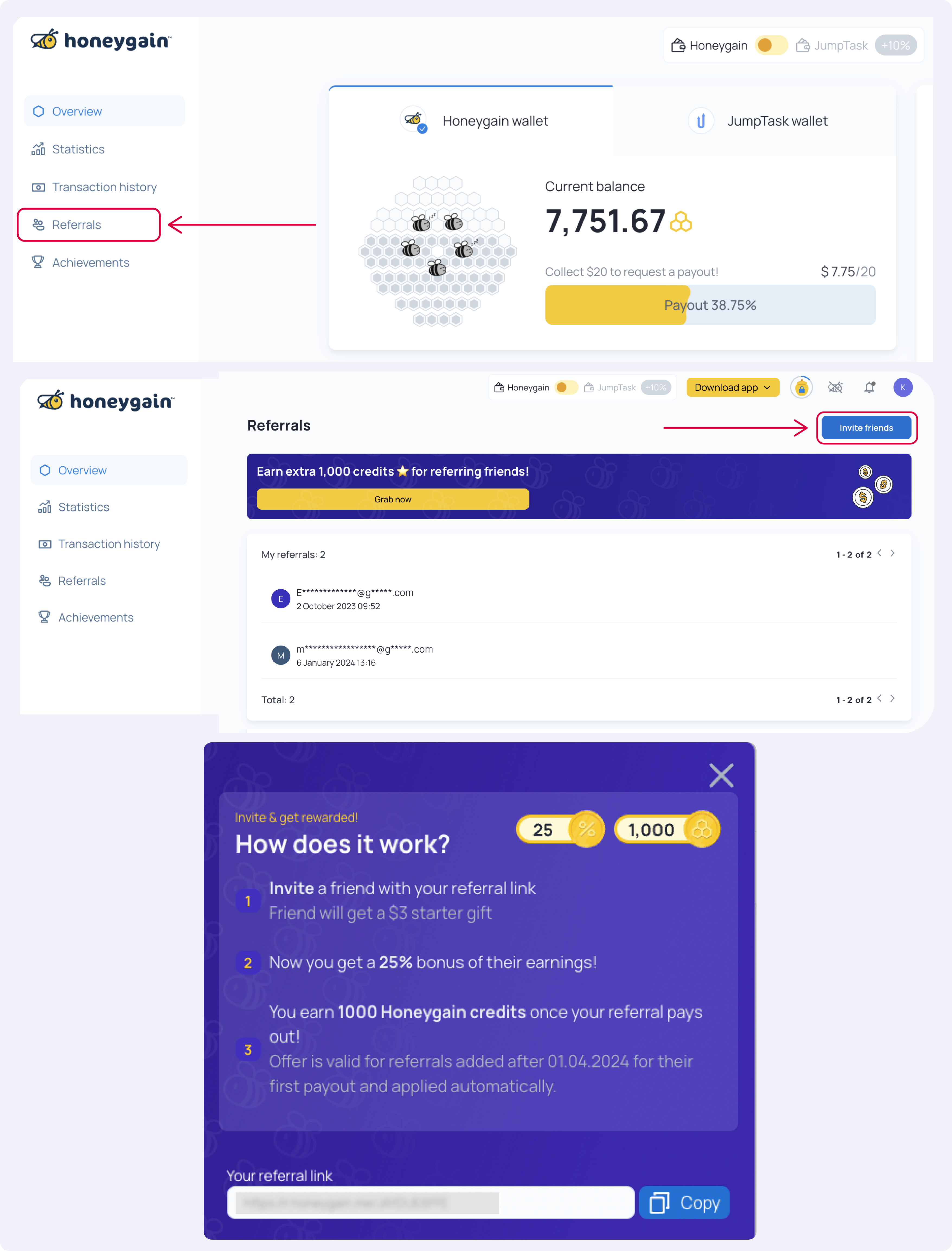 How to find my referral link/invite friends to join Honeygain? – Help desk